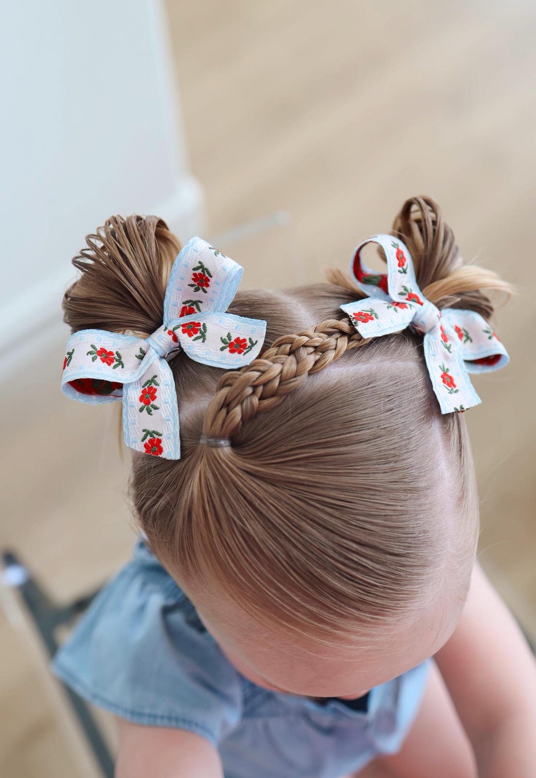 Blue Spring Pigtail Bows, Red Flower Toddler Pigtail Bows, Spring ...