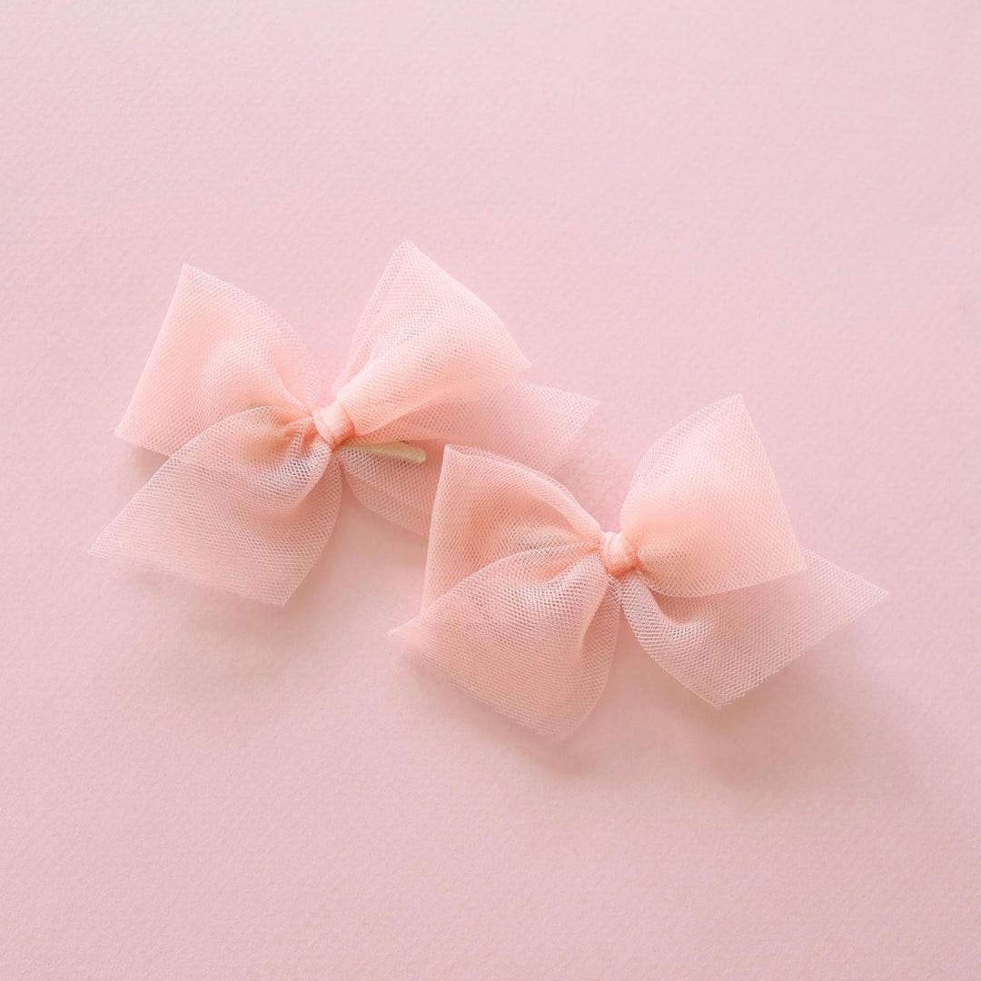 Peach Pink Tulle Pigtail Bows, Light Pink Pigtail Bows, Spring Pigtail ...