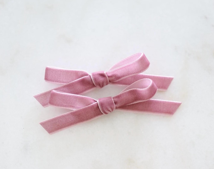 Skinny Purple Mauve Velvet Pigtail Bows, Velvet Pigtail Bows, Toddler ...