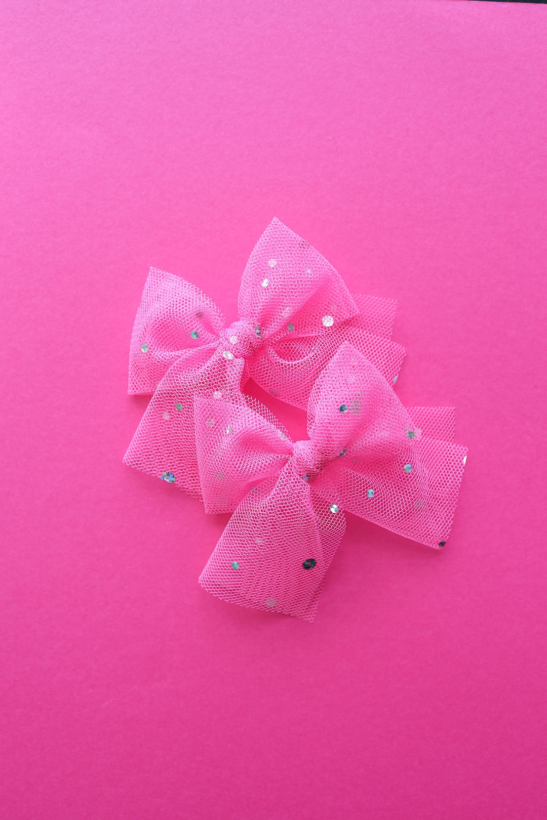 Pink Tulle Pigtail Bows, Hot Pink Pigtail Bows, Pink Glitter Pigtail ...