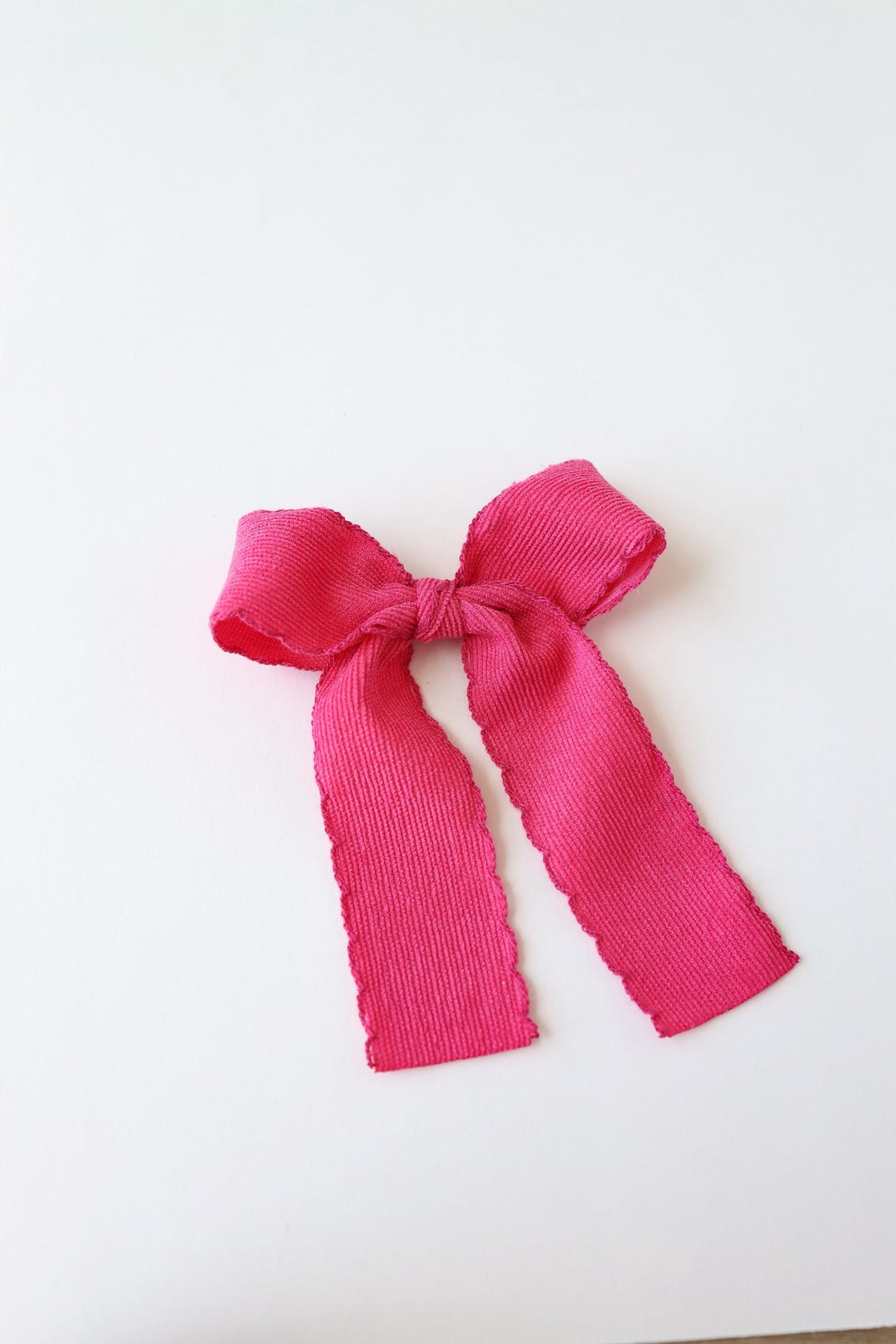 Hot Pink Bow, Pink Corduroy Bow, Pink Long Tail Bow, Spring Hair Bow ...