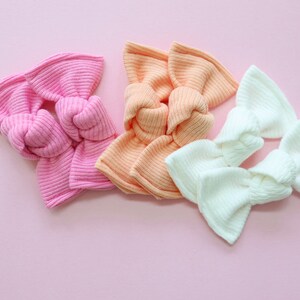 Sherbert Ribbed Knit Knot Pigtail Bows, Orange Pigtail Bows, Summer ...