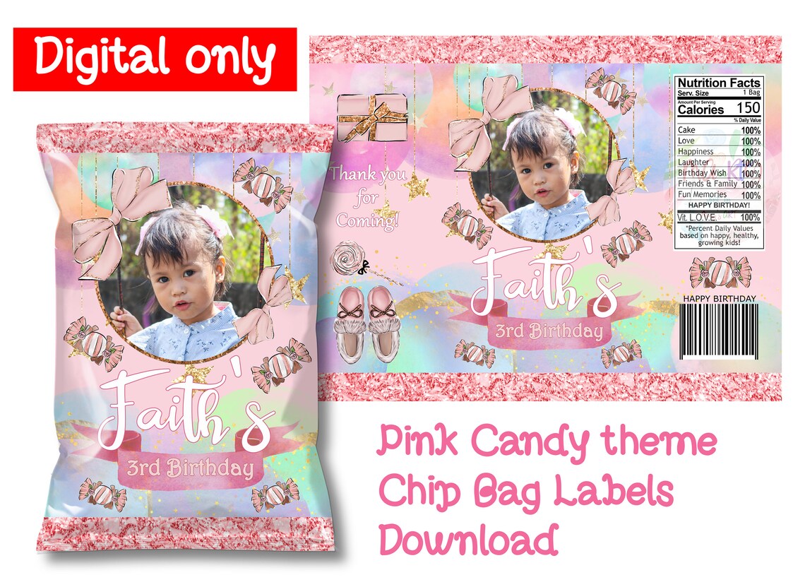 DIGITAL Download Pink Girly Theme Chip Bag Wrappers Printables - Etsy