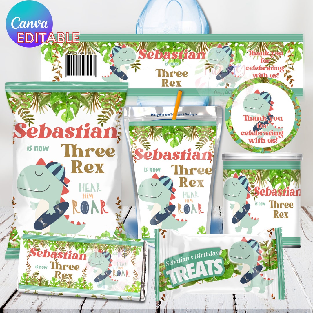 EDITABLE DIGITAL Download Dinosaur Theme Birthday BUNDLE Labels ...