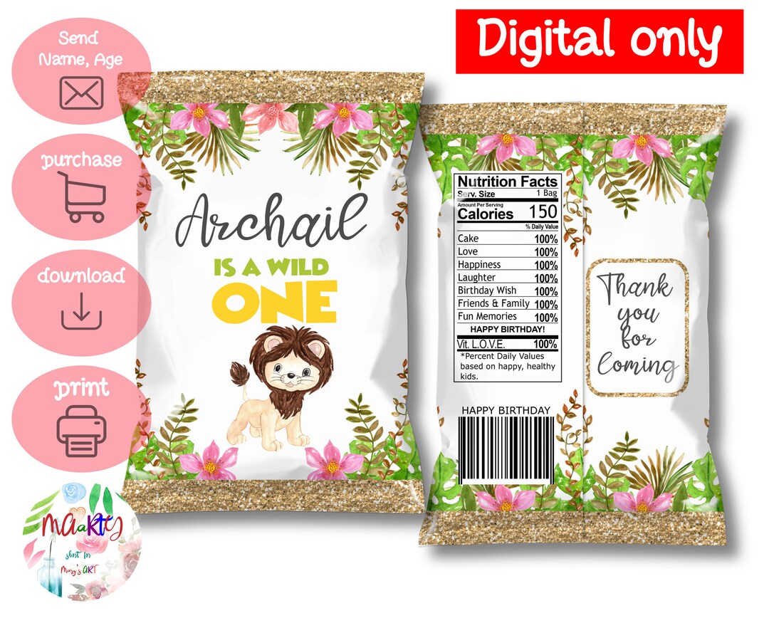 DIGITAL Download Wild One Safari Theme Chip Bag Wrapper Labels ...