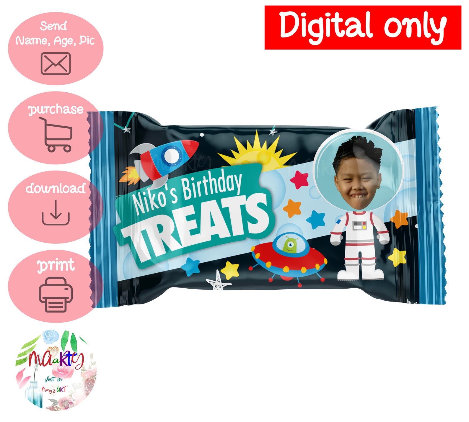 DIGITAL Download Space Boy Theme Treat Rice Krispie Treat Label ...