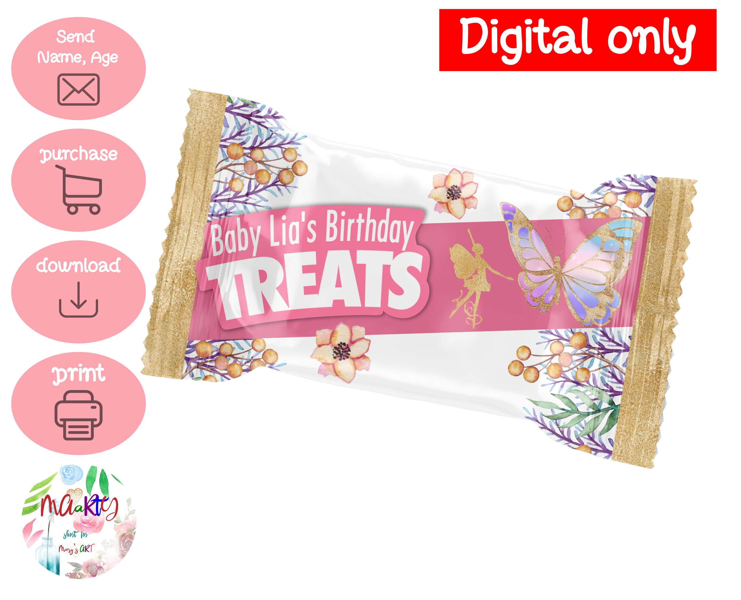 DIGITAL Download Fairy Theme Birthday Rice Krispies Treat Labels ...