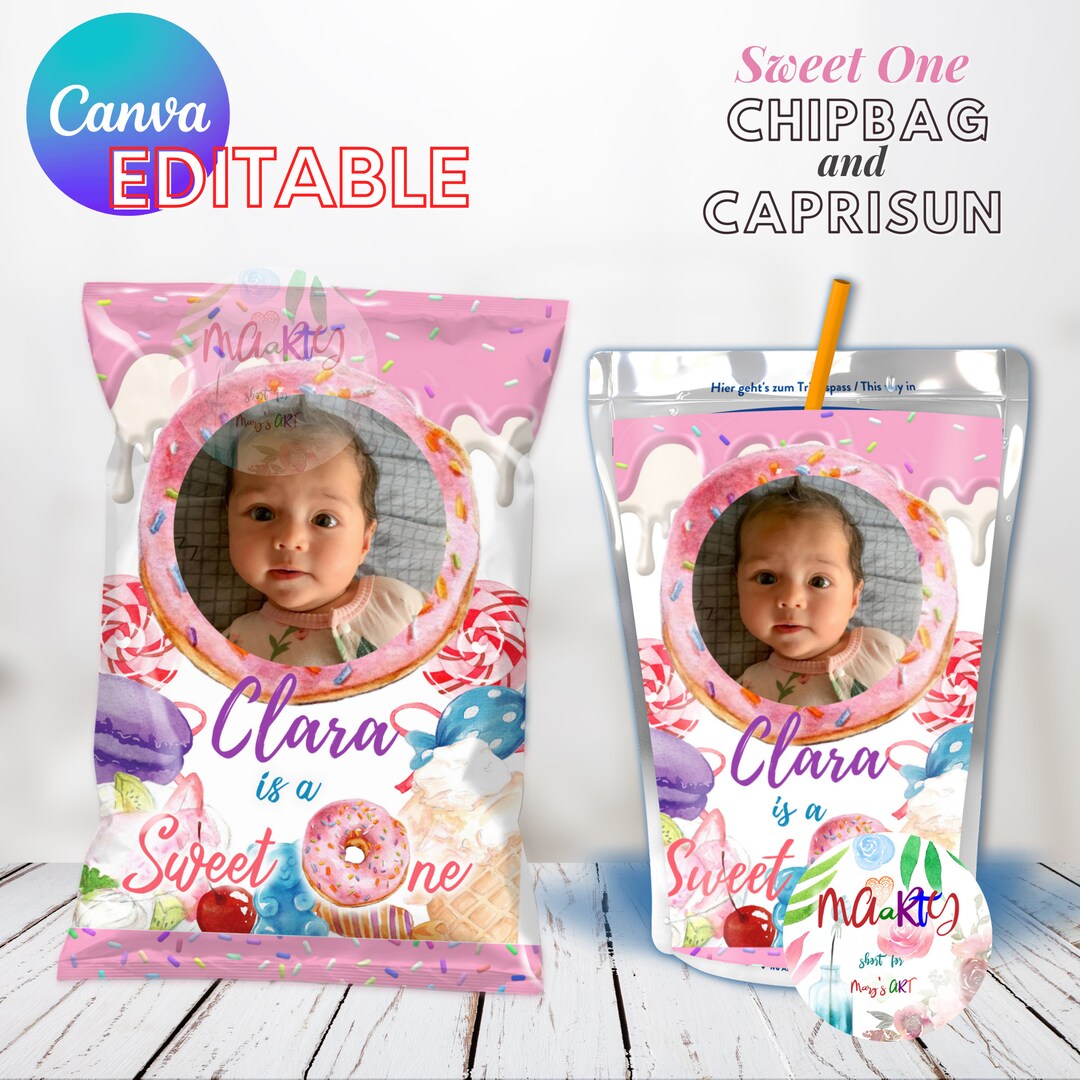 EDITABLE DIGITAL Download Sweets/doughnut Theme Chip Bag and Capri Sun ...