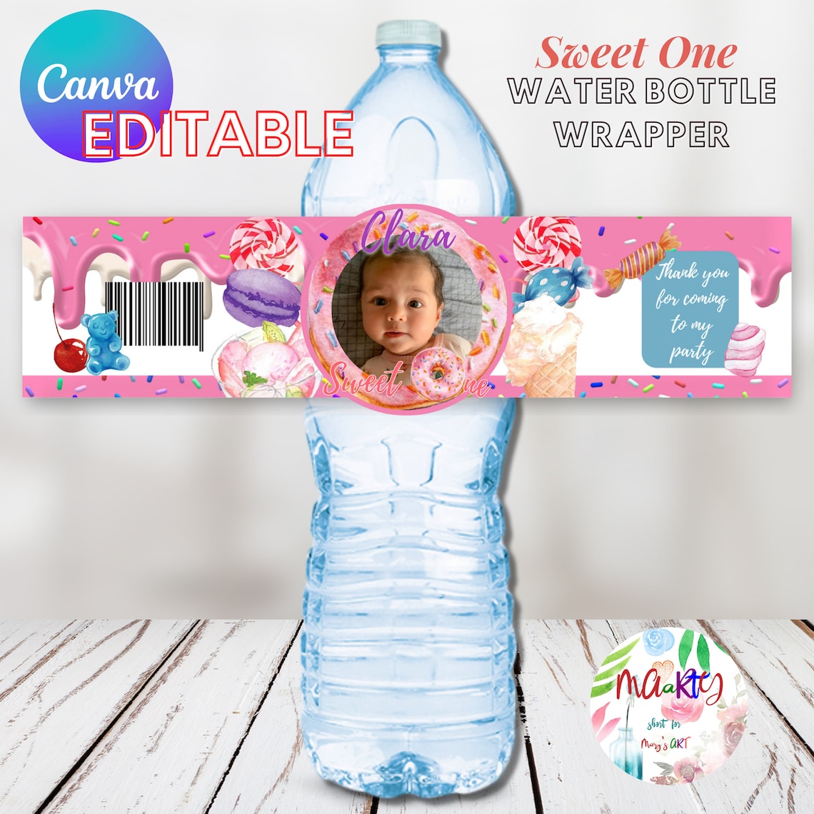 EDITABLE DIGITAL Download Sweets/doughnut Theme Chip Bag and Water ...