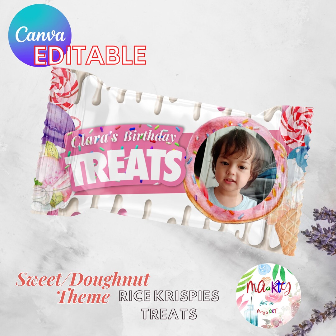 EDITABLE DIGITAL Download Sweet One Doughnut Theme Rice Krispies Treat ...