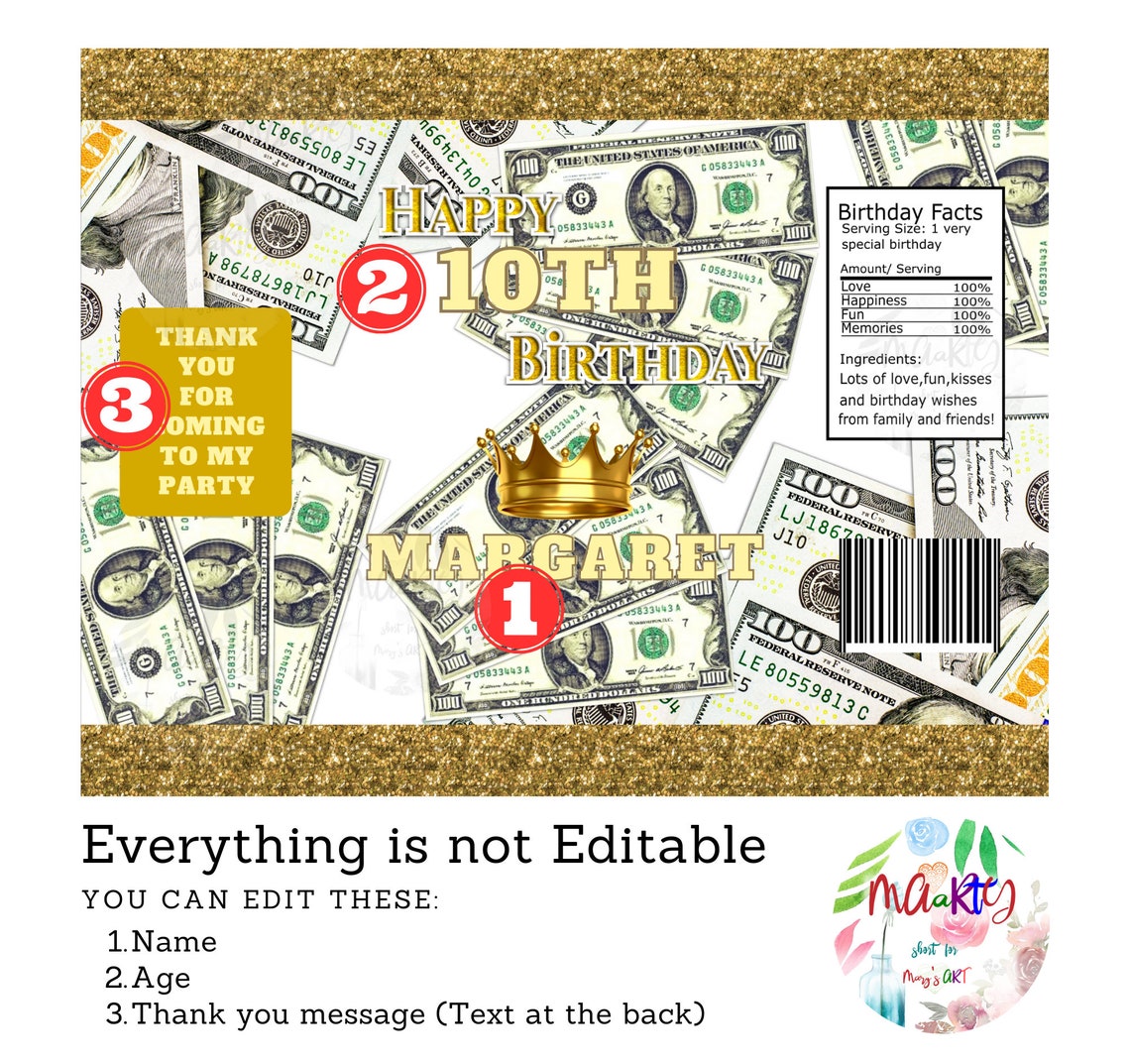 EDITABLE DIGITAL Money Theme Chip Bag Wrappers Label Printable - Etsy