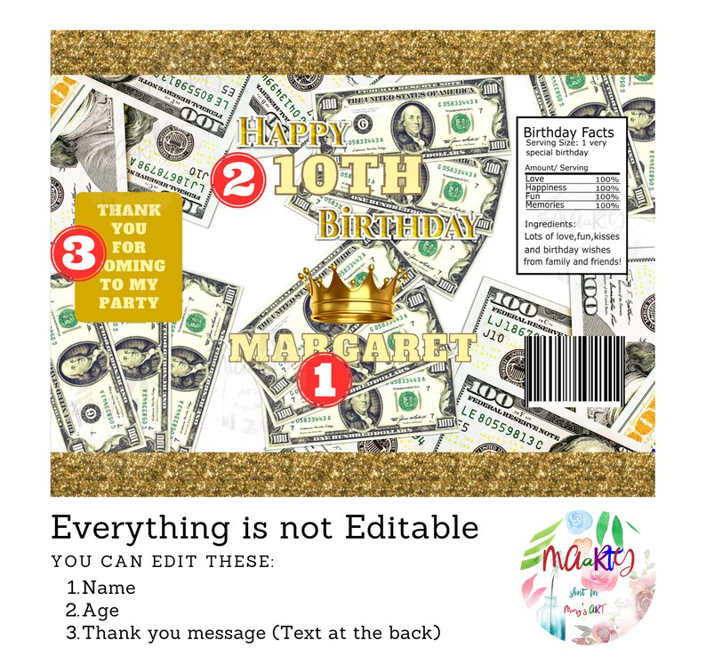 EDITABLE DIGITAL Money Theme Chip Bag Wrappers Label Printable - Etsy