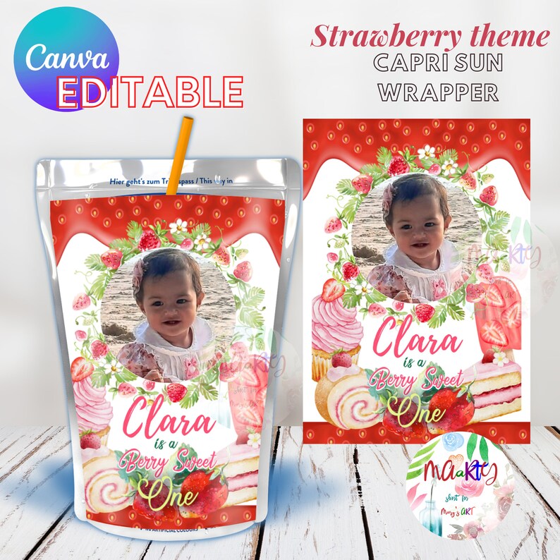 EDITABLE DIGITAL Download Berry Sweet One Strawberry Theme Capri Sun ...
