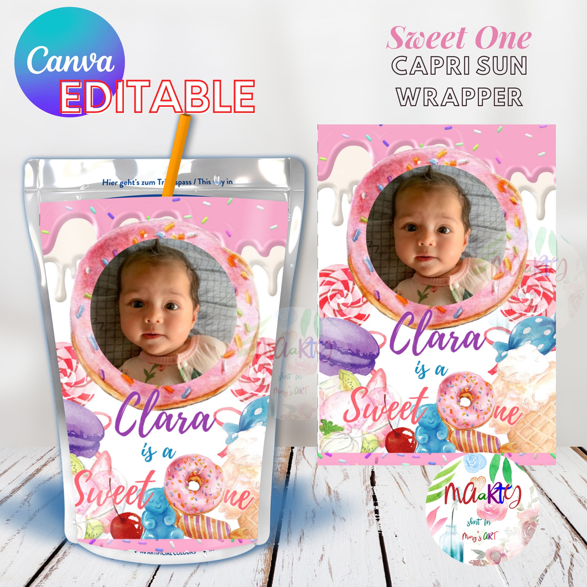 EDITABLE DIGITAL Download Two Sweet Doughnut Theme Capri Sun Wrappers ...