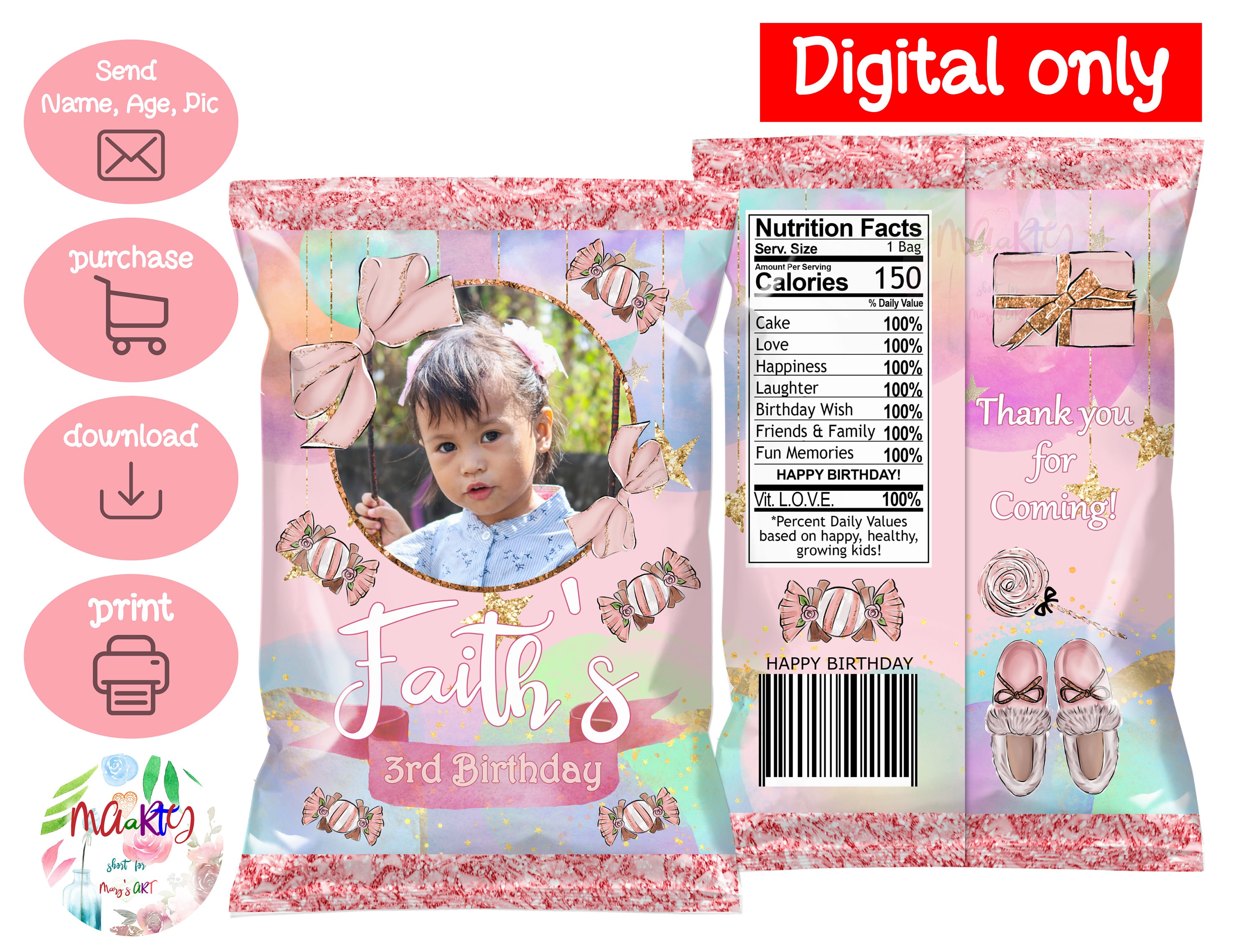 DIGITAL Download Pink Girly Theme Chip Bag Wrappers Printables - Etsy