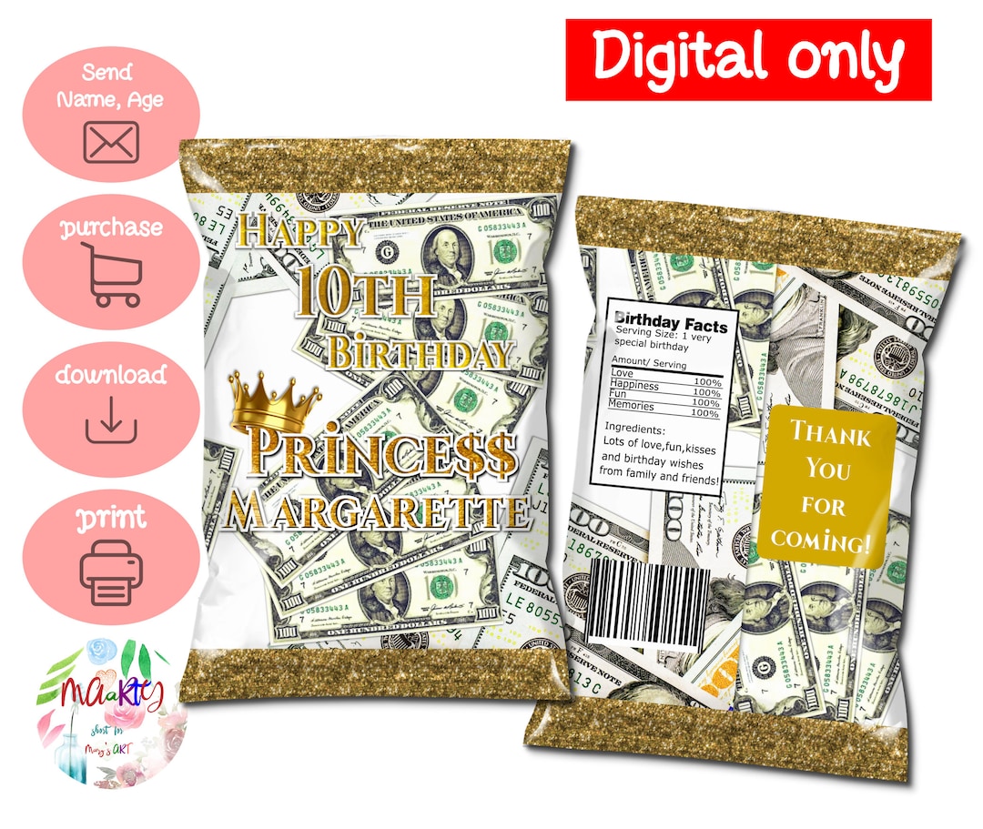 DIGITAL Download Money Theme Chip Bag Wrappers Labels Printables - Etsy