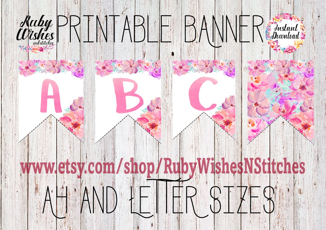 Floral Watercolour Bunting Printable All Letters Watercolor Alphabet A4 ...