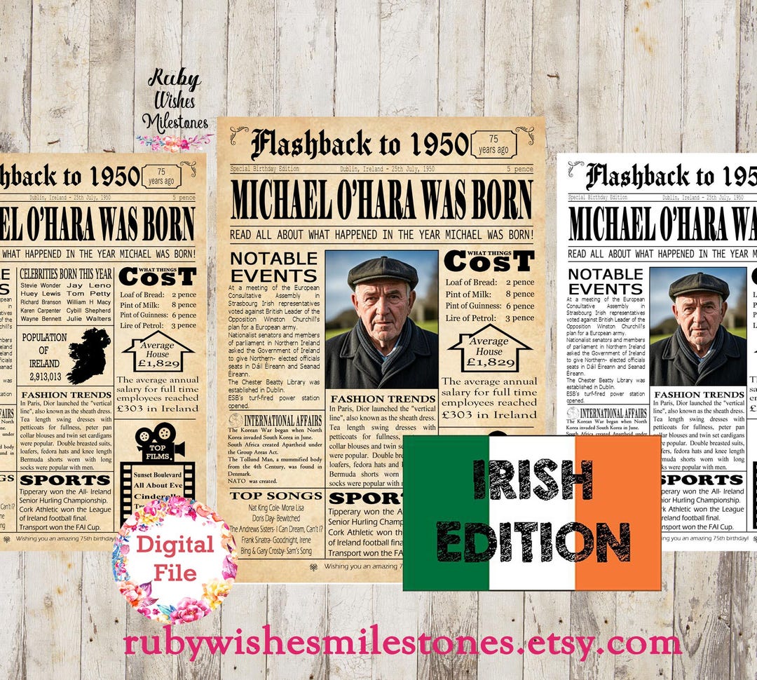 Personalised 75th Birthday 1950 Newspaper Poster Major Events Back in ...