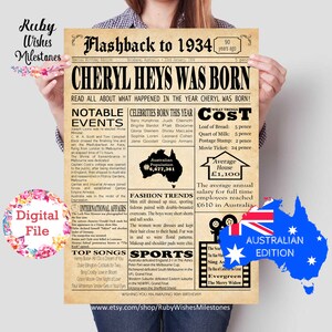 Personalised 1934 Australian Newspaper Poster Sign Flashback Facts and ...