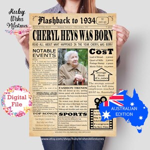 Personalised 1934 Australian Newspaper Poster Sign Flashback Facts and ...