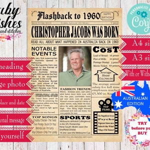 EDITABLE 1960 Birthday Newspaper A4 and A3 - Australian Last Minute ...