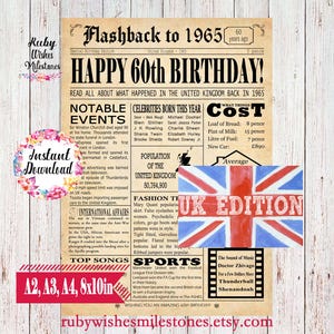 Instant Download 60th Birthday 1965 Newspaper Front Page Poster United ...