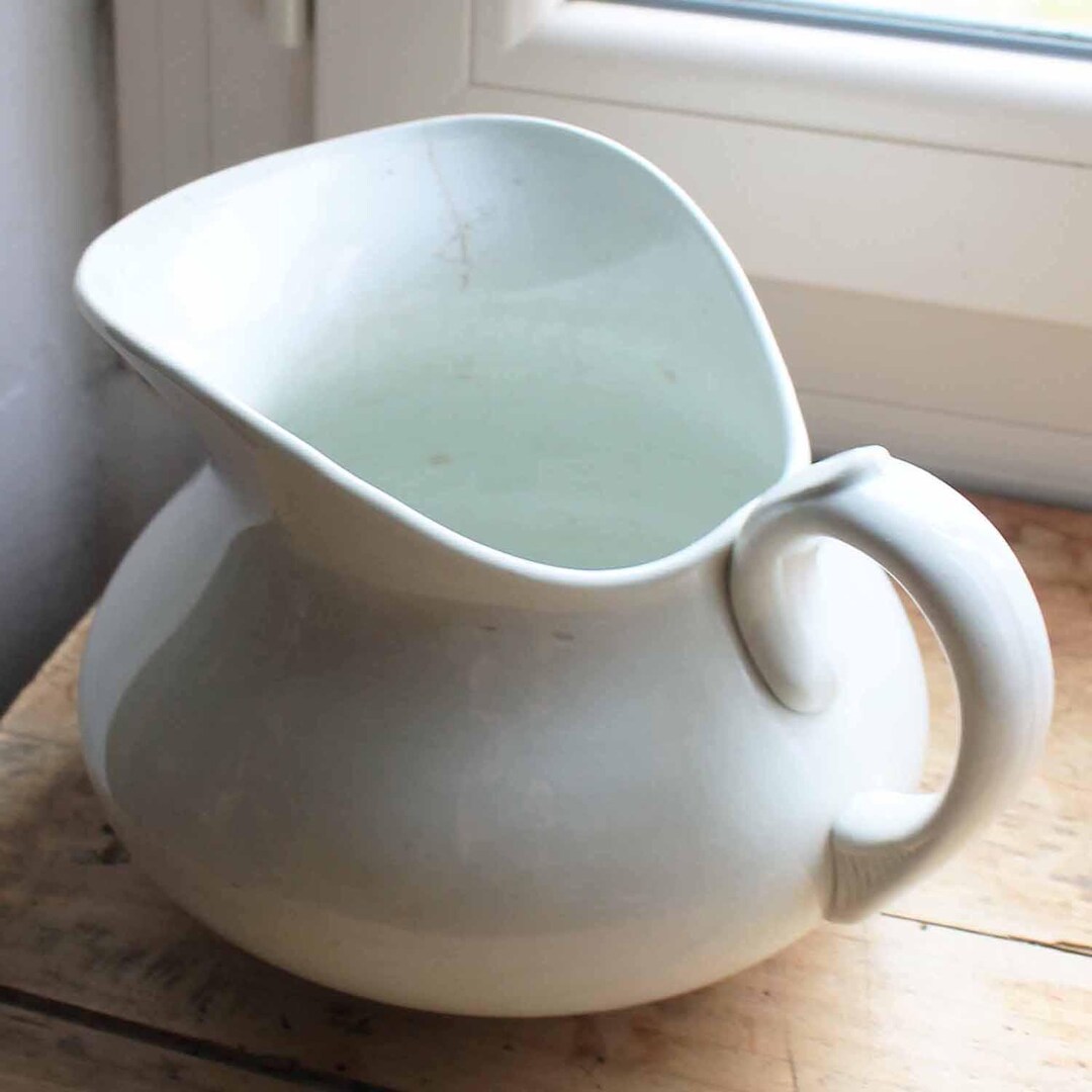 Art Nouveau French Ironstone Creamware Pitcher Water Jag White /vintage ...