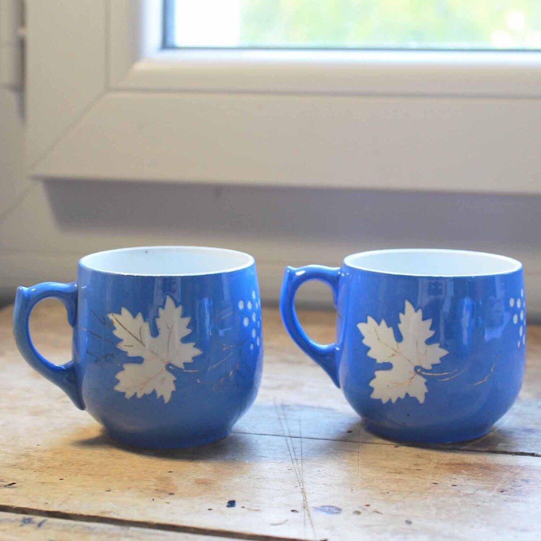 Antique French Espresso Coffee Cup Set of 2 / Demi Tass Cup Ironstone ...