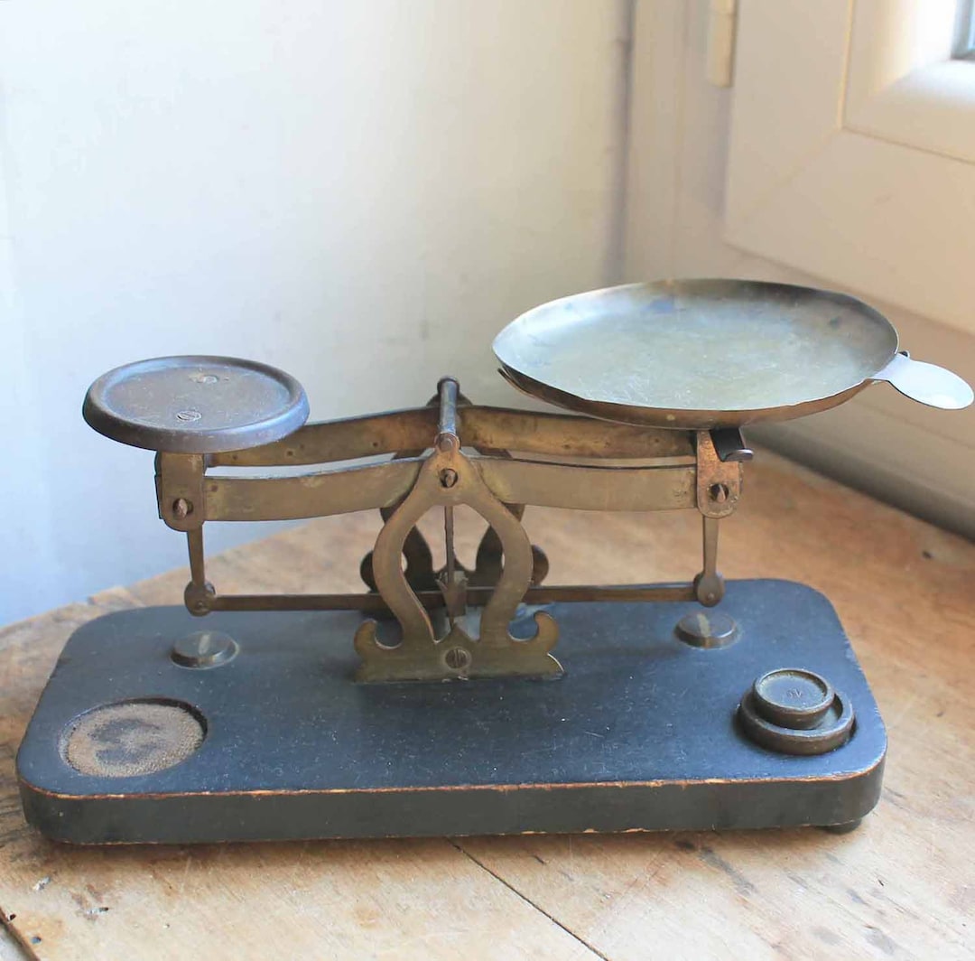 Antique Scale With 2 Weights, Antique Small Scale, End of 19th Century ...