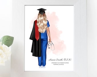 Personalized Nurse Graduation Print, Graduation Girl Print, Nurse ...