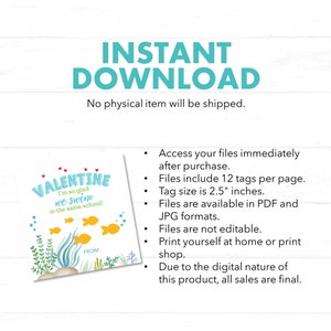 Printable Valentine I'm so Glad We Swim in the Same School Tag, Fish ...