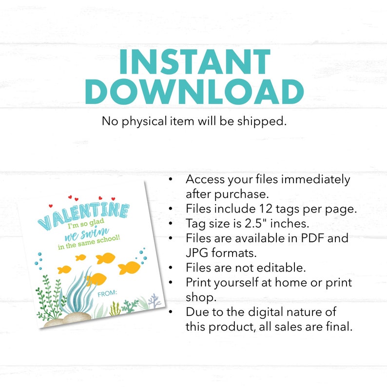 Printable Valentine I'm so Glad We Swim in the Same School | Etsy