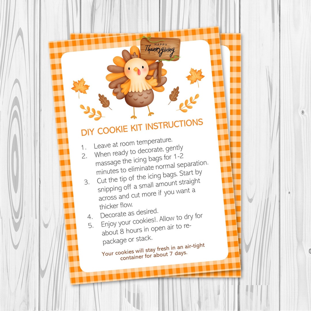 Printable Thanksgiving DIY Cookie Kit Instructions Cards, Thanksgiving ...
