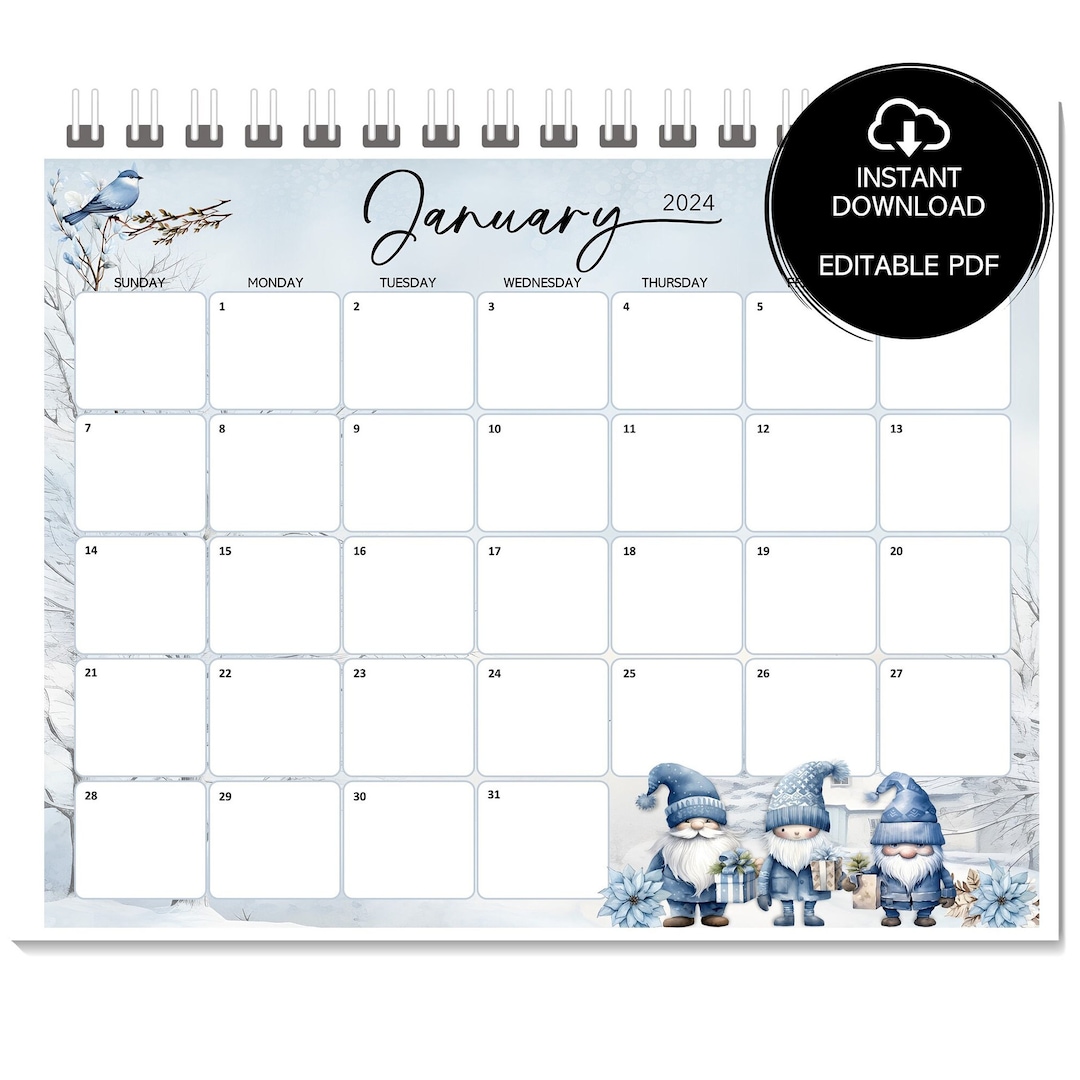Printable/fillable January Calendar 2024, Winter January Calendar 2024 ...