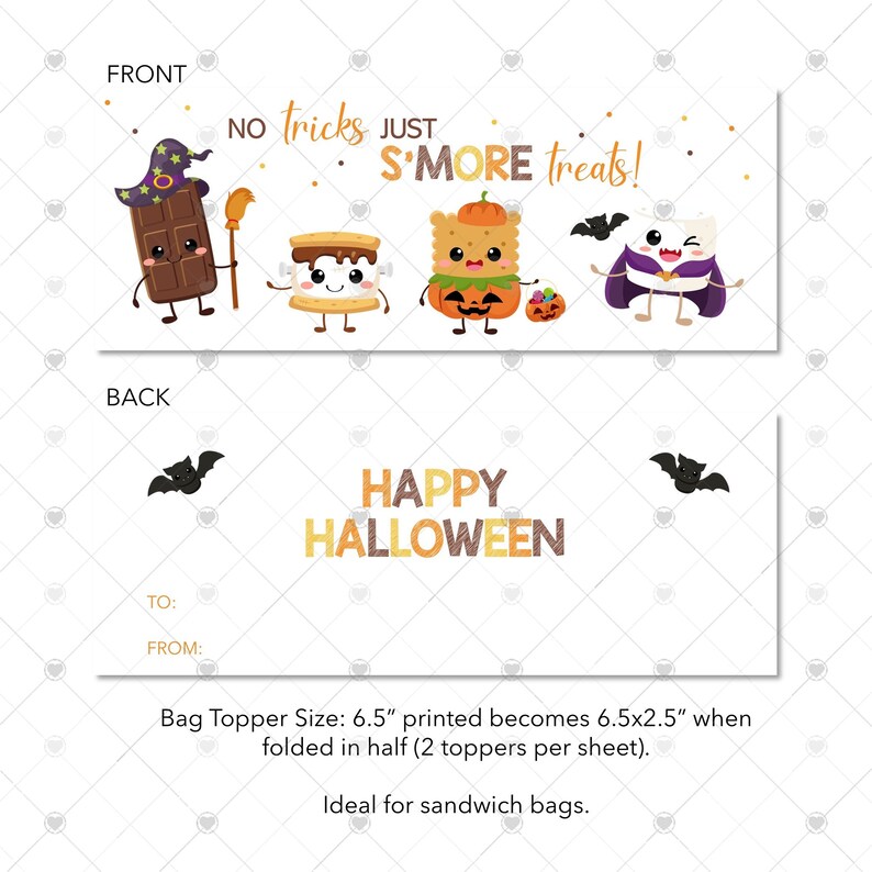 Printable Halloween Smores Bag Topper Halloween Tag Topper - Etsy