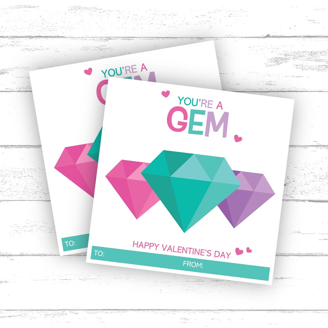 Printable Valentine You're a Gem Gift Tags, Valentine's Day Cookie Tags ...