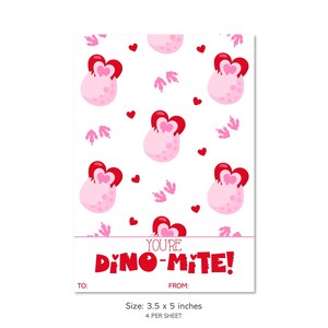 Printable Valentine You Are Dino-mite Cookie Cards, Valentine's Day ...