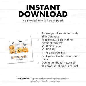 Printable Halloween Tags, Halloween Treat Tags, Halloween Cookie Tags ...