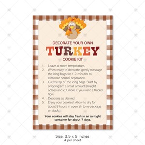 Printable Thanksgiving DIY Cookie Kit Instructions Cards - Etsy