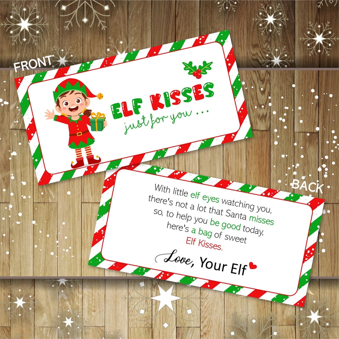 Printable Elf Kisses Treat Bag Topper, Christmas Favor Tag, Christmas ...