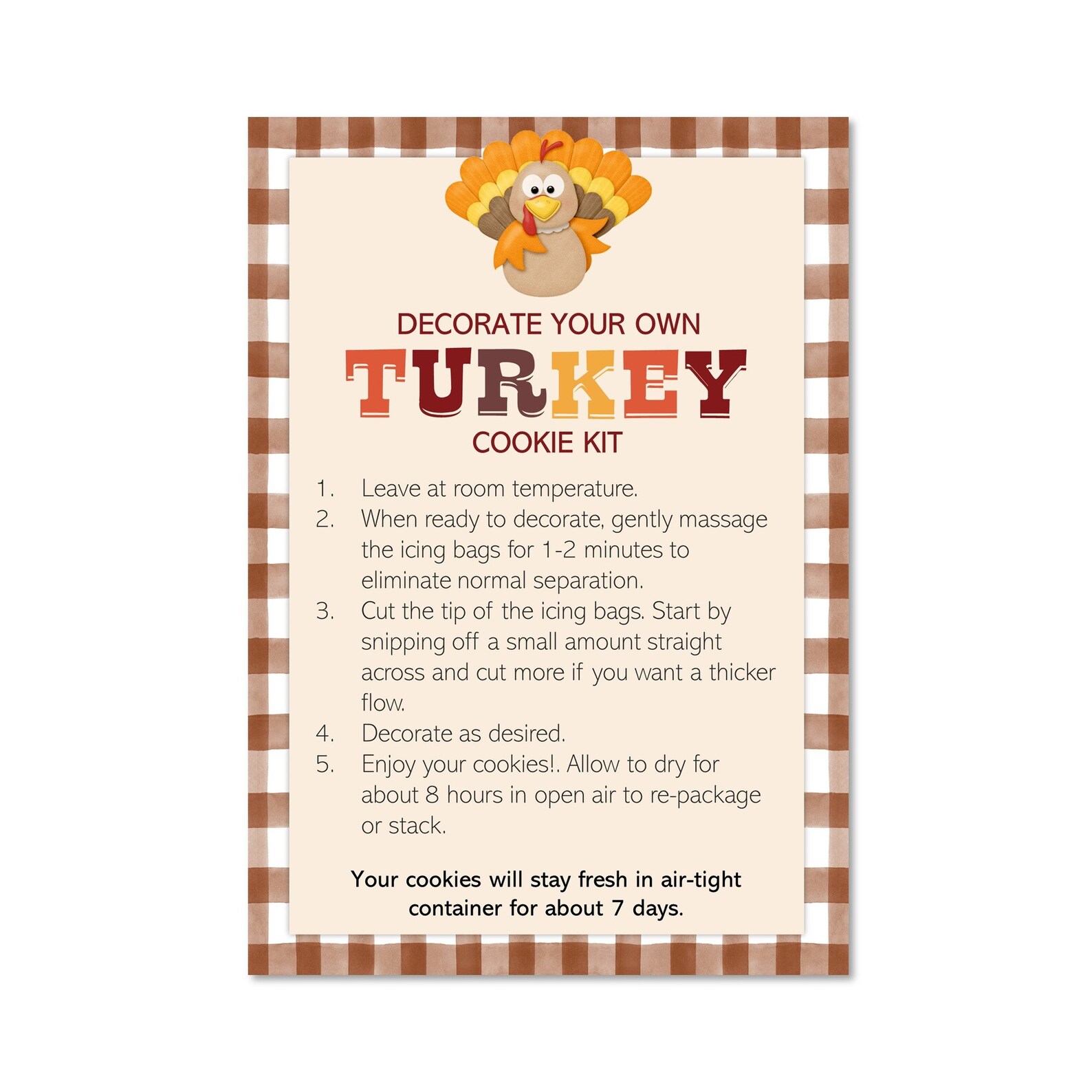 Printable Thanksgiving DIY Cookie Kit Instructions Cards | Etsy