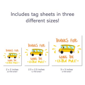Printable Thanks for Going the Extra Mile Tags, Bus Driver Gift Tags ...