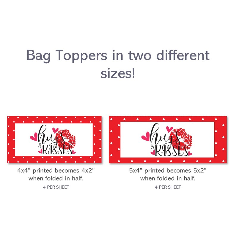 Printable Valentine Hugs and Kisses Treat Bag Toppers Hugs | Etsy