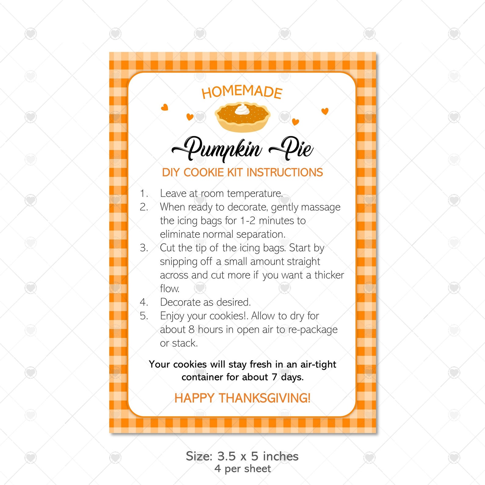 Printable Thanksgiving DIY Cookie Kit Instructions Cards | Etsy