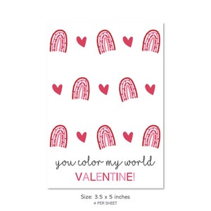 Printable You Color My World Valentine Cookie Cards, Valentine's Day ...