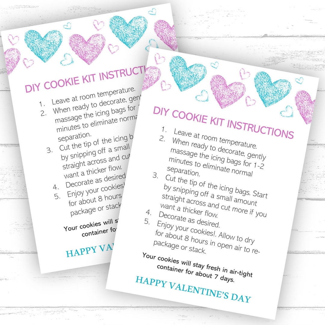 Printable Valentine's Day DIY Cookie Kit Instruction Card, Valentine's ...