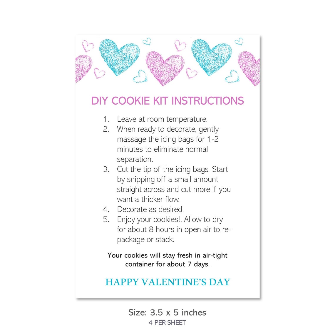 Printable Valentine's Day DIY Cookie Kit Instruction Card - Etsy