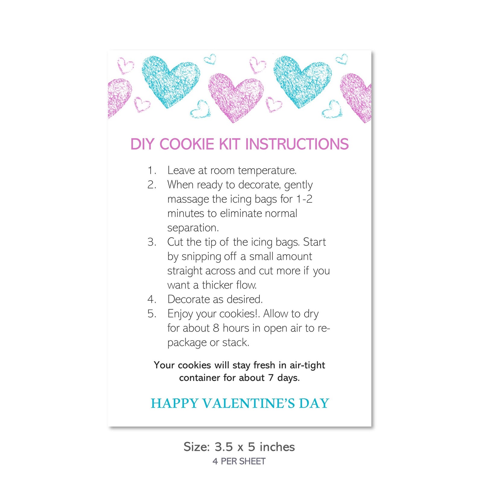 Printable Valentine's Day DIY Cookie Kit Instruction Card | Etsy