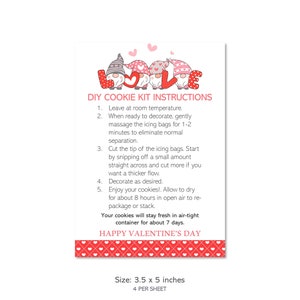 Printable Valentine's Day DIY Cookie Kit Instruction Card, Valentine's ...
