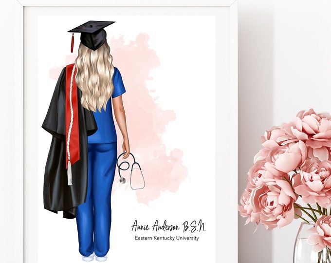 Personalized Nurse Graduation Print, Graduation Girl Print, Nurse ...